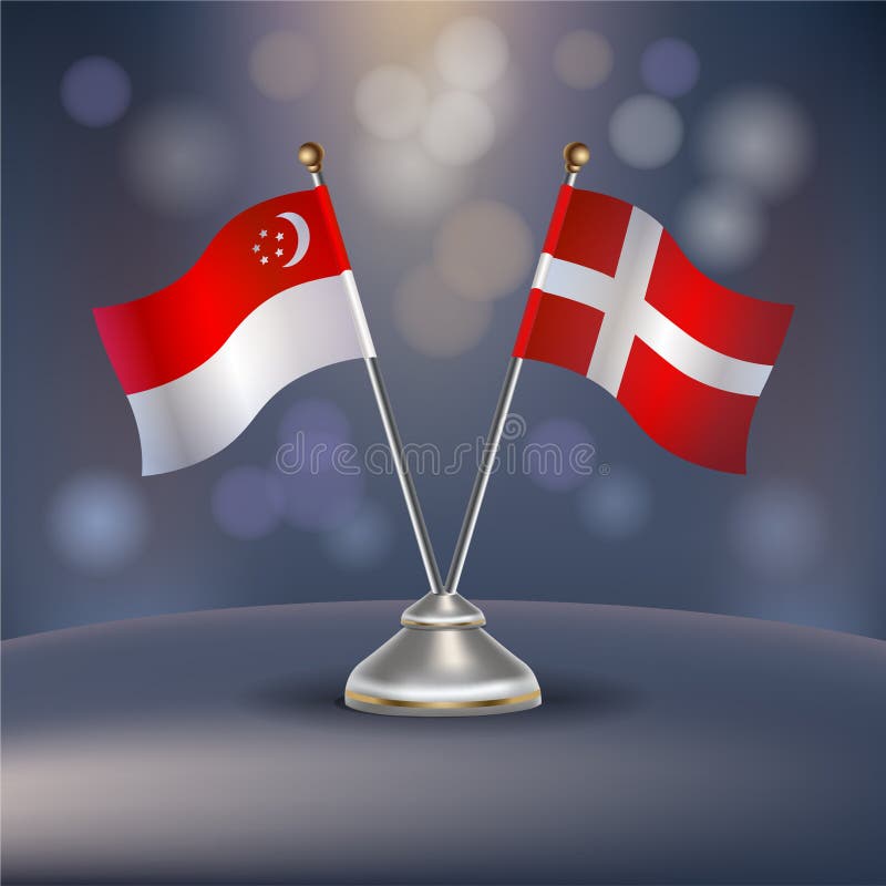 Singapore VS Denmark Flag Relation in a Stand on Table. Stock Vector ...