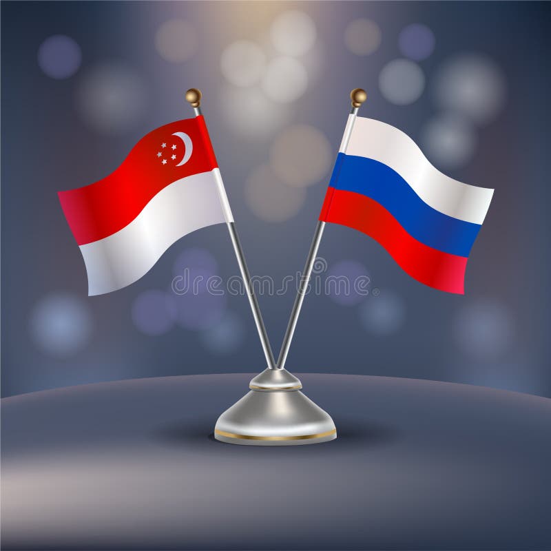 Singapore VS Russian Flag Relation in a Stand on Table. Stock Vector ...