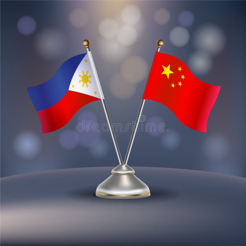 Philippines VS China Flag Relation in a Stand on Table Stock Vector ...