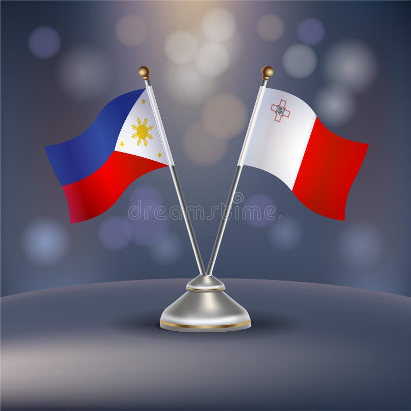 Philippines VS Malta Flag Relation in a Stand on Table Stock Vector ...