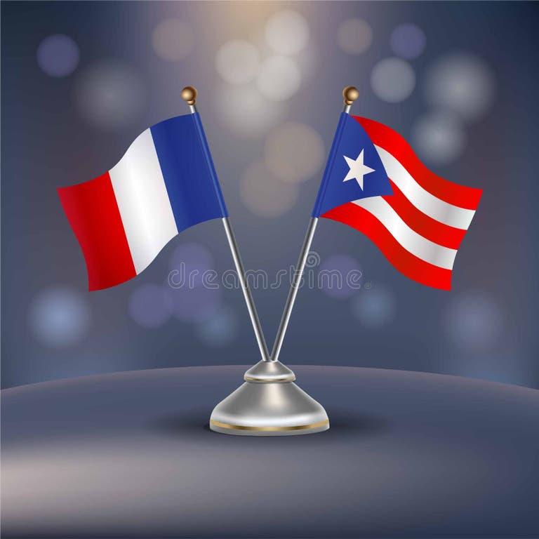 France VS Puerto Rico Flag Relation in a Stand on Table Stock Vector ...
