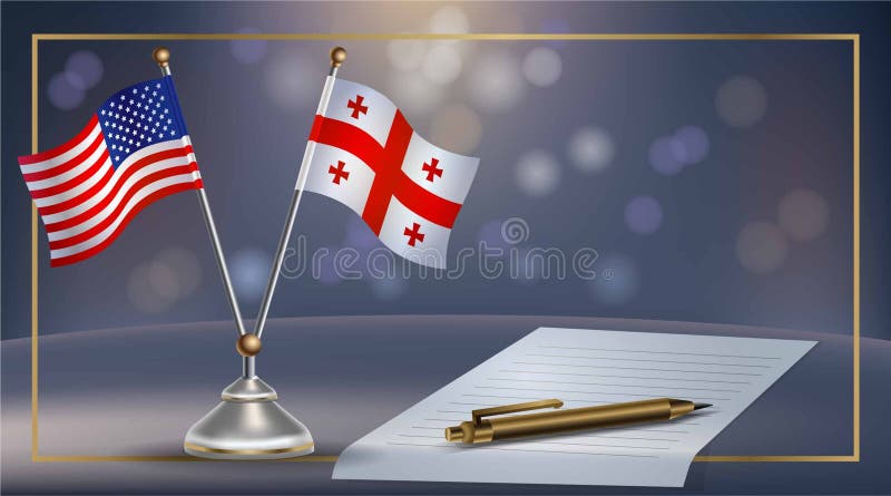 USA VS Georgia Republic Flag Relation in a Small Stand and Paper on ...