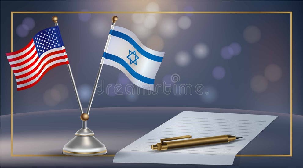 USA VS Israel Flag Relation in a Small Stand and Paper on Table Stock ...