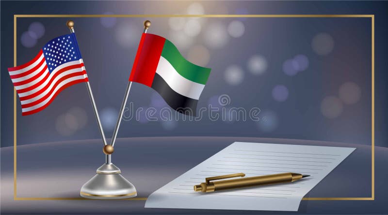 USA VS United Arab Emirates Flag Relation in a Small Stand and Paper on ...