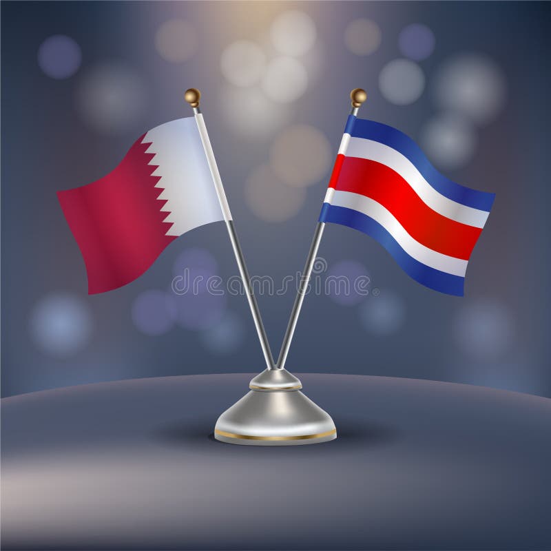 Qatar VS Costa Rica Flag Relation in a Stand on Table. Vector ...