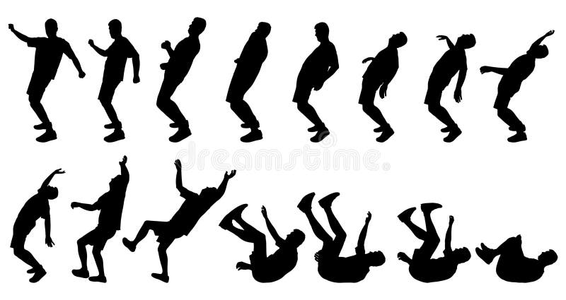 Bending and Falling and Fallen Man, Set of Silhouettes. Vector ...