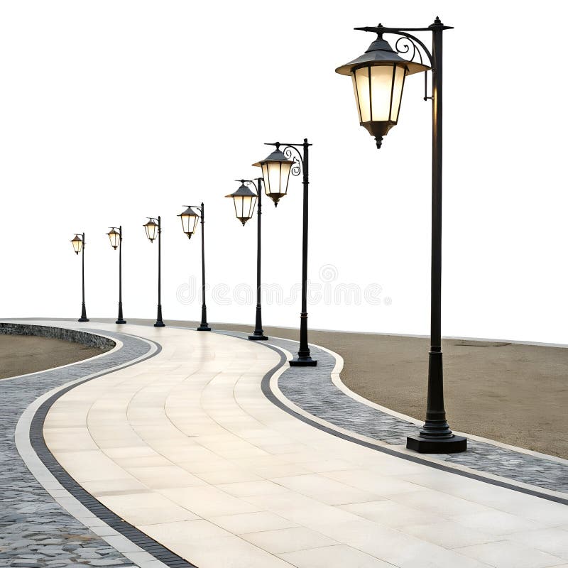 Bending Path with Lamps Isolated on White Background Stock Illustration ...