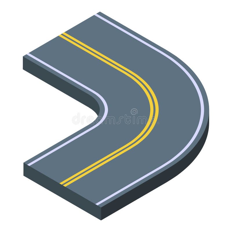 Isometric Right Bending Road with Double Solid Yellow Lines Stock ...
