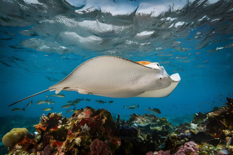 Breathtaking Stingray Gracefully Glides through Underwater World of Vibrant Coral and Darting ...
