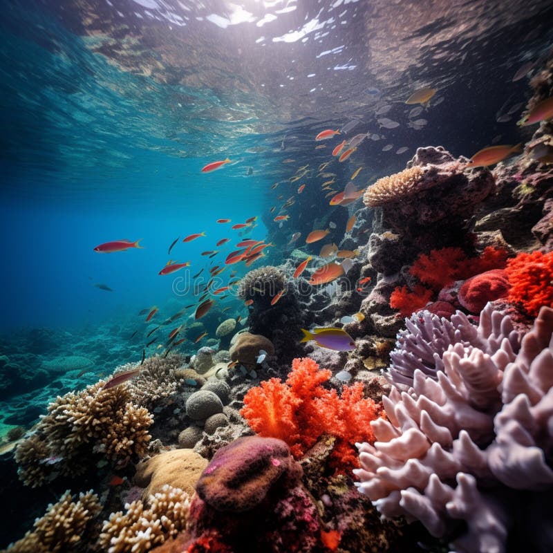 Beneath the Surface of the Deep Sea, Vibrant and Colorful Coral ...