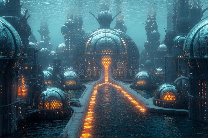 Symmetrical Underwater City Features Bubble-like Domes and Illuminated ...