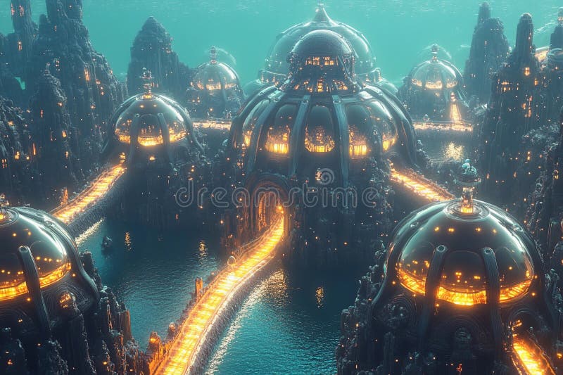 Symmetrical Underwater City Features Bubble-like Domes and Illuminated ...