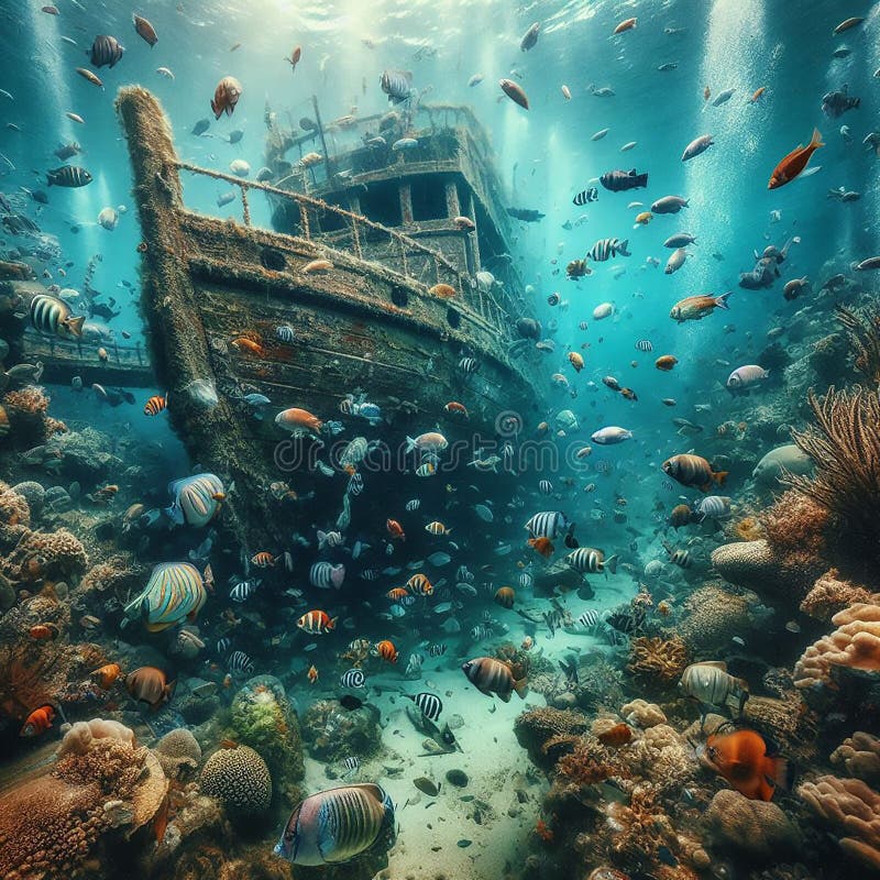 Beneath The Waves Exploring A Sunken Ship S Marine Wonderland Stock