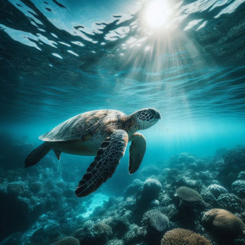 Beneath the Waves with a Turtle Stock Illustration - Illustration of ...