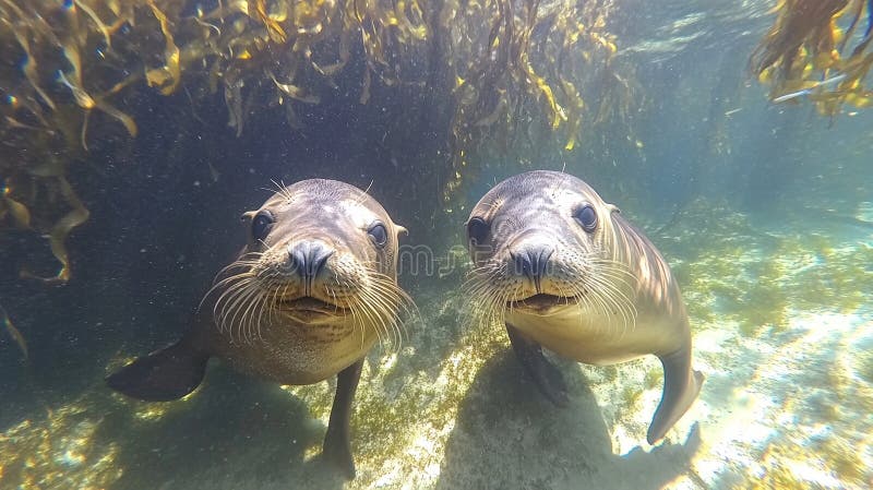 Beneath the Waves, Two Sea Lions Come Face-to-face in a Kelp Forest ...