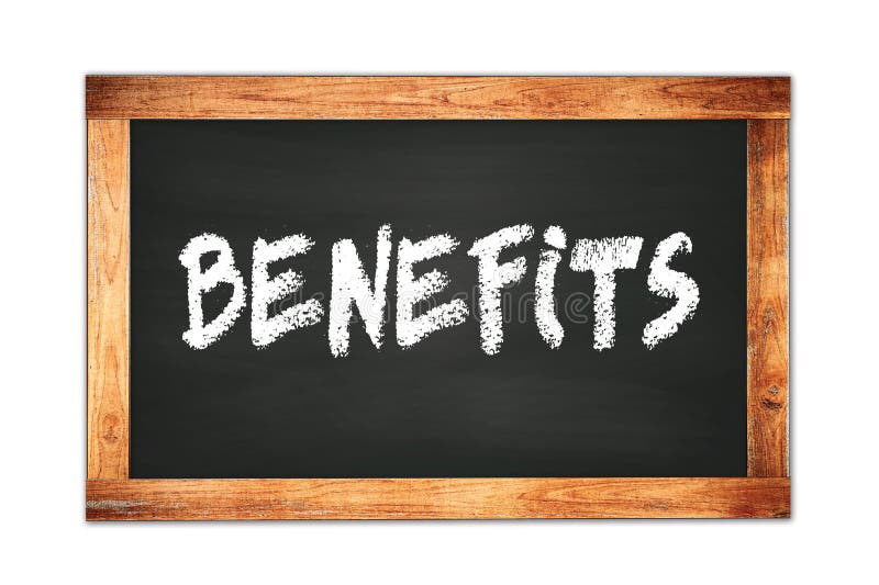 BENEFITS Text Written on Wooden Frame School Blackboard Stock ...