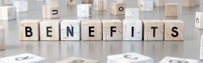 Benefits - Word on Wooden Blocks - 3D Illustration Stock Illustration ...