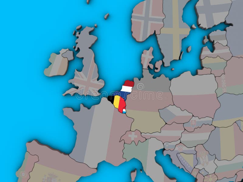 Map of Benelux with National Flags and Added Distance between Countries ...