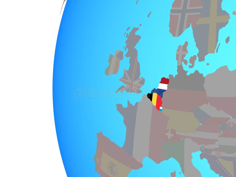 Map of Benelux with National Flags and Added Distance between Countries ...