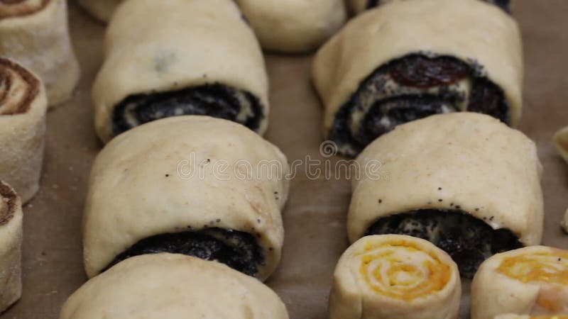 Benerations for Buns on a Baking Sheet. with Different Fillings Stock ...