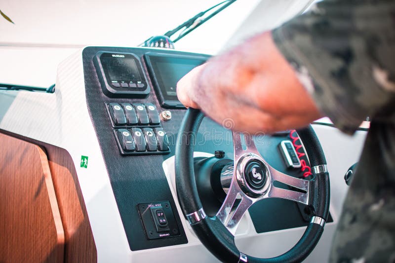 Beneteau Boat Console with a Steering Wheel Editorial Photography ...