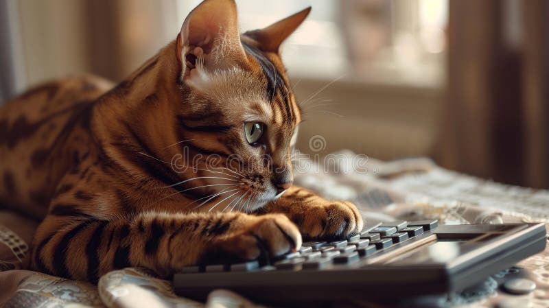 Bengal Cat Counts on a Calculator. Generative Ai Stock Illustration ...
