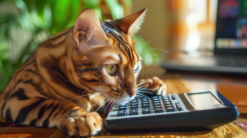 Bengal Cat Counts on a Calculator. Generative Ai Stock Illustration ...