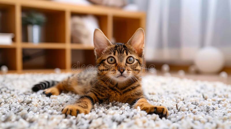 A Bengal Cat Laying on the Carpet Stock Photo - Image of cats, floor ...