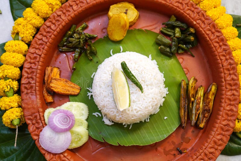 Bengali Cuisine Served in Earthenware during Jamaisasti Occasion Stock ...