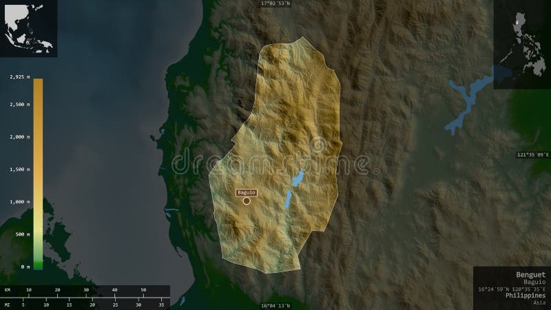 Benguet, Philippines. High-res Satellite. Labelled Points of Cit Stock ...
