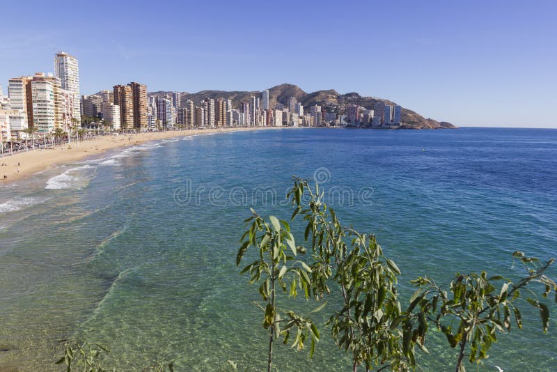 Benidorm beach. stock image. Image of estate, hotels - 59091639