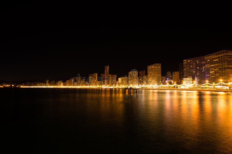 Benidorm at night stock image. Image of evening, coast - 49605899