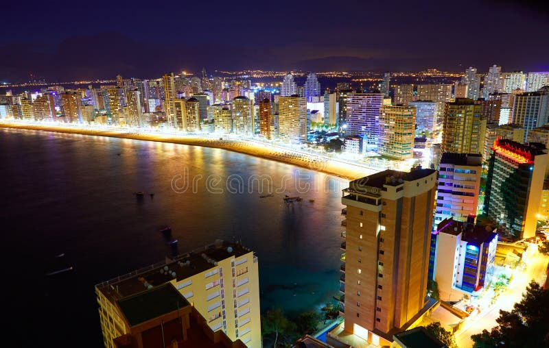 Benidorm Skyline at Sunset Beach in Alicante Stock Photo - Image of ...