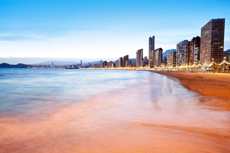 Benidorm Skyline at Sunset Beach in Alicante Stock Photo - Image of ...