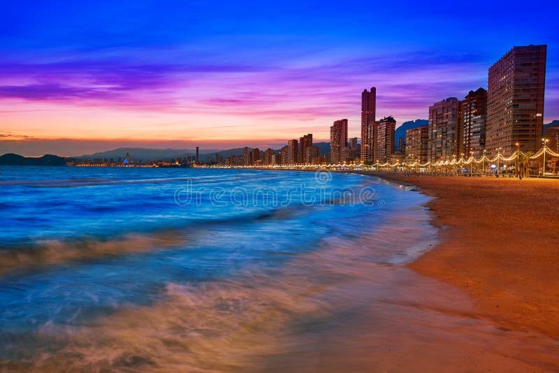 Benidorm Skyline at Sunset Beach in Alicante Stock Image - Image of ...