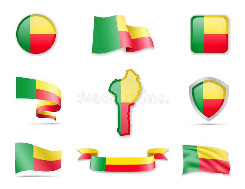 Benin Flags Collection. Vector Illustration Set Flags and Outline of ...