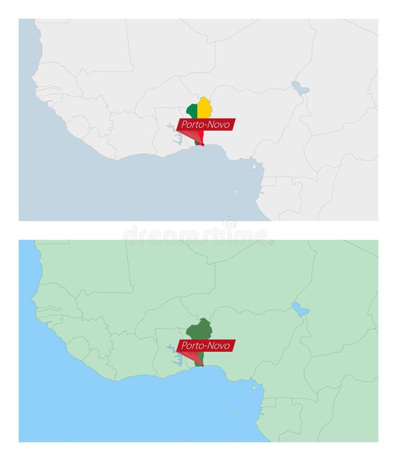 Benin Map with Pin of Country Capital. Two Types of Benin Map with ...