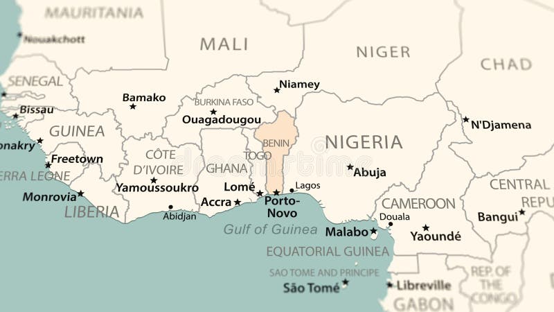 Benin on the world map stock image. Image of world, vacations - 304481643