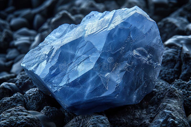 Benitoite Stone with Intricate Details Displayed on Black Velvet ...