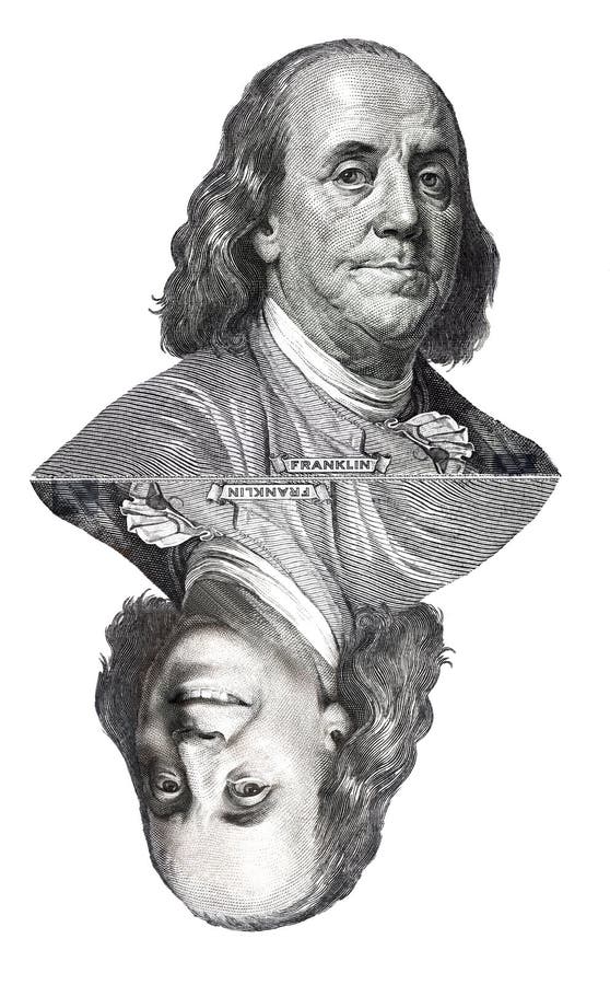 Benjamin Franklin Cut on New 100 Dollars Banknote Mirrow Image Stock ...
