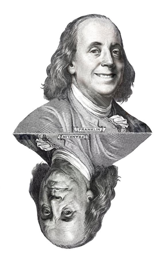 Benjamin Franklin Cut on New 100 Dollars Banknote Mirrow Image Stock ...