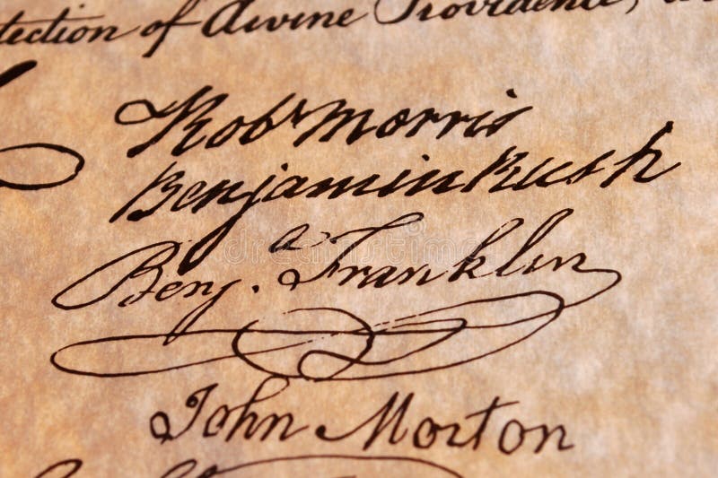 Benjamin Franklin S Signature Stock Image - Image of history, america ...