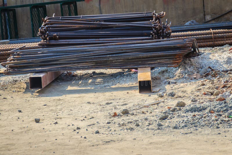 Bent Deformed Steel Bars Ready for Reinforced Concrete Work Stock Photo ...