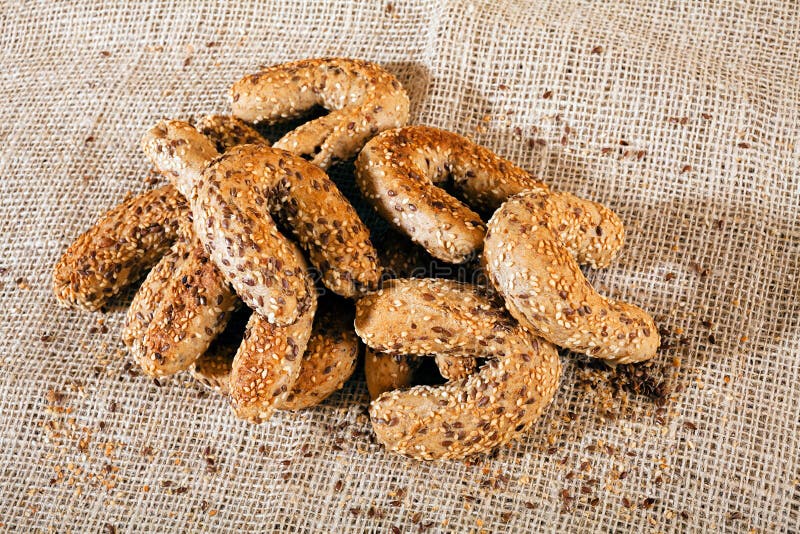 Bent Pastry with Sesame on a Linen Cloth Stock Image - Image of crumbs ...