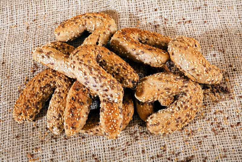 Bent Pastry with Sesame on a Linen Cloth Stock Image - Image of tasty ...