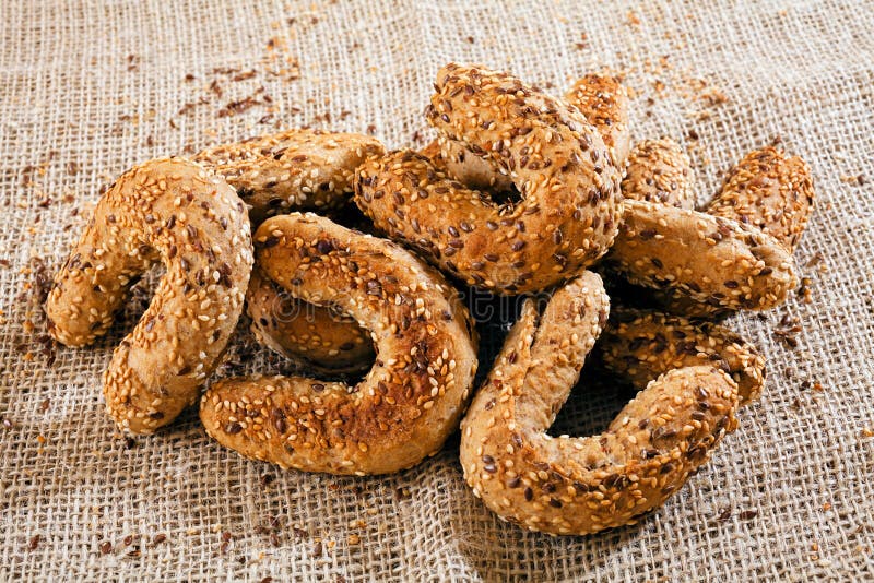 Bent Pastry with Sesame on a Linen Cloth Stock Image - Image of snack ...
