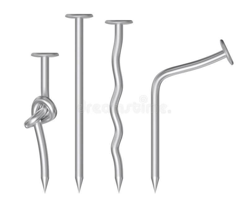 Bent, Straight and Knotted Metal Nails. Realistic Vector. Stock Vector ...