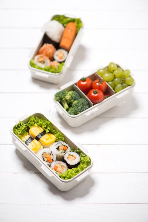Bento Box with Different Food, Fresh Veggies and Fruits Stock Image ...
