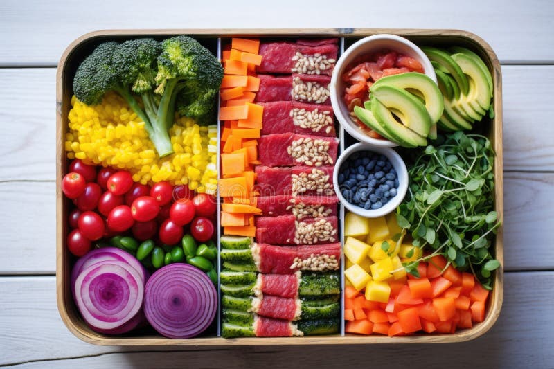 Bento Box Filled with Rainbow-colored Small Foods Stock Illustration ...