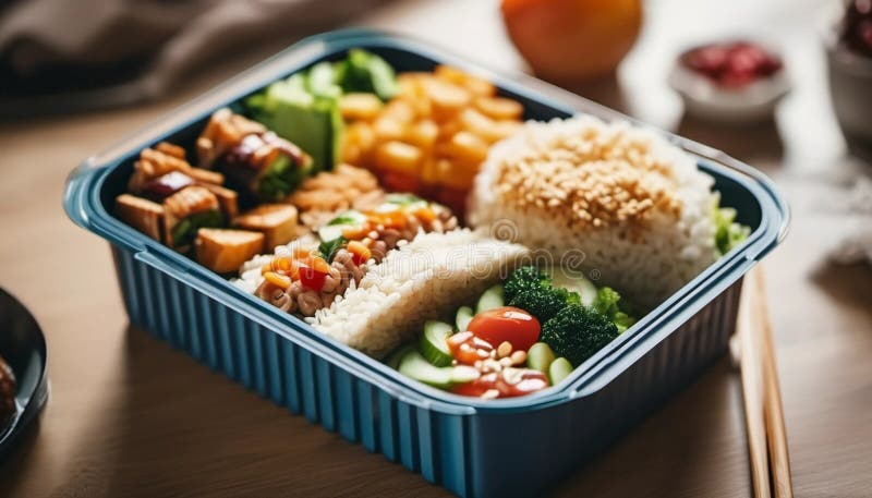 Bento Box with Rice and Vegetables Stock Illustration - Illustration of ...